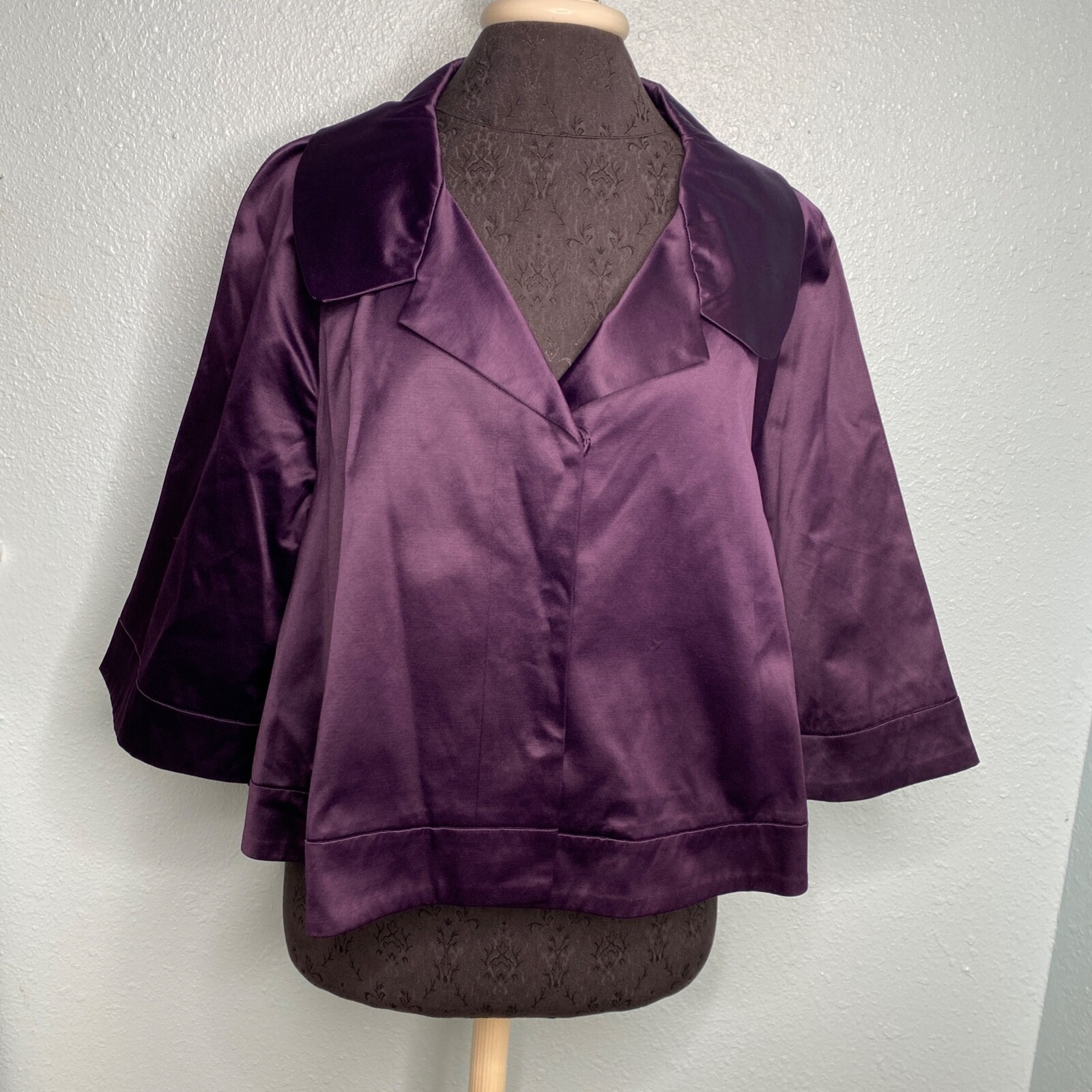 Spiegel Jacket Blazer Topper Plus Size 18 Purple Shiny Cropped Short 3/ ...