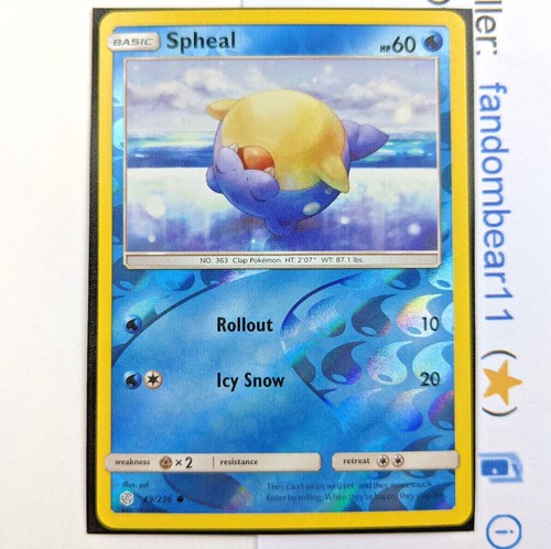 Spheal REVERSE HOLO card 49/236 Sun & Moon Cosmic Eclipse 2019 Pokemon ...
