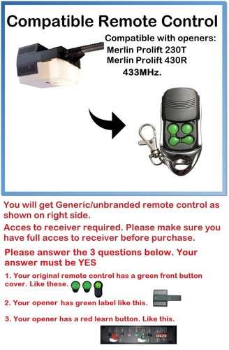 Fob For Merlin Prolift 230T, Merlin Prolift 430R 433.92MHz. Garage ...