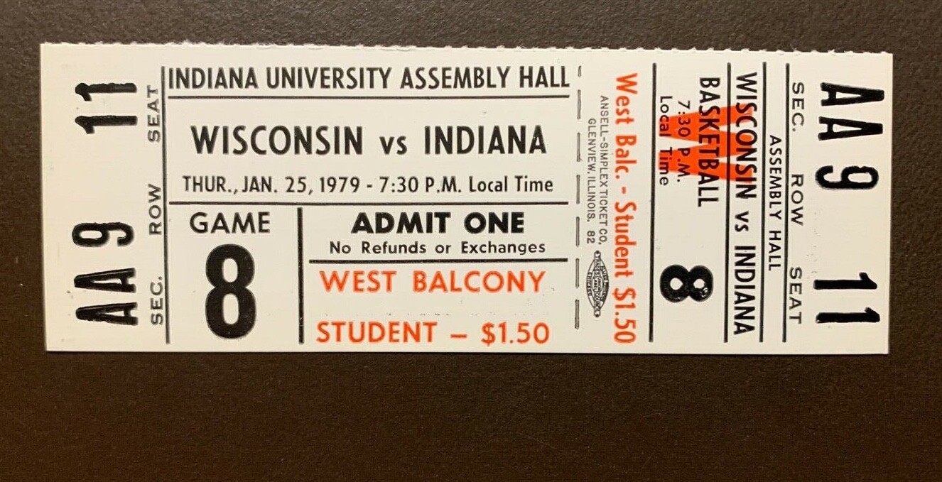 Indiana Hoosiers 1979 ORIGINAL basketball ticket vs Wisconsin Badgers ...