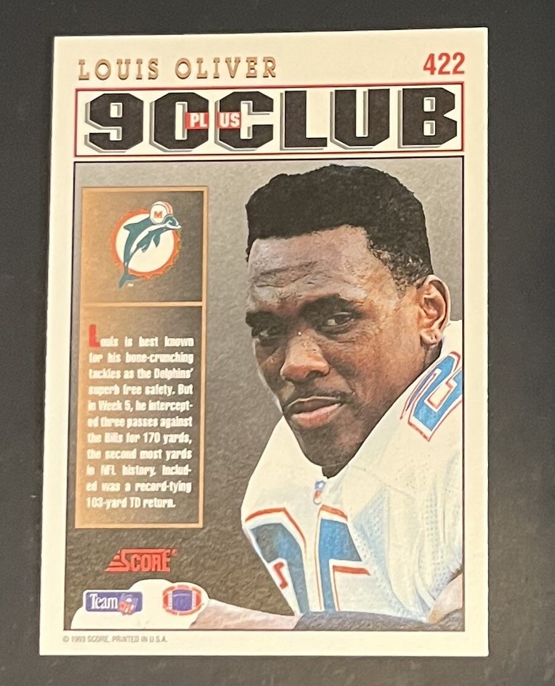 louis oliver miami dolphins 1993 score 90 plus club card #422 | eBay