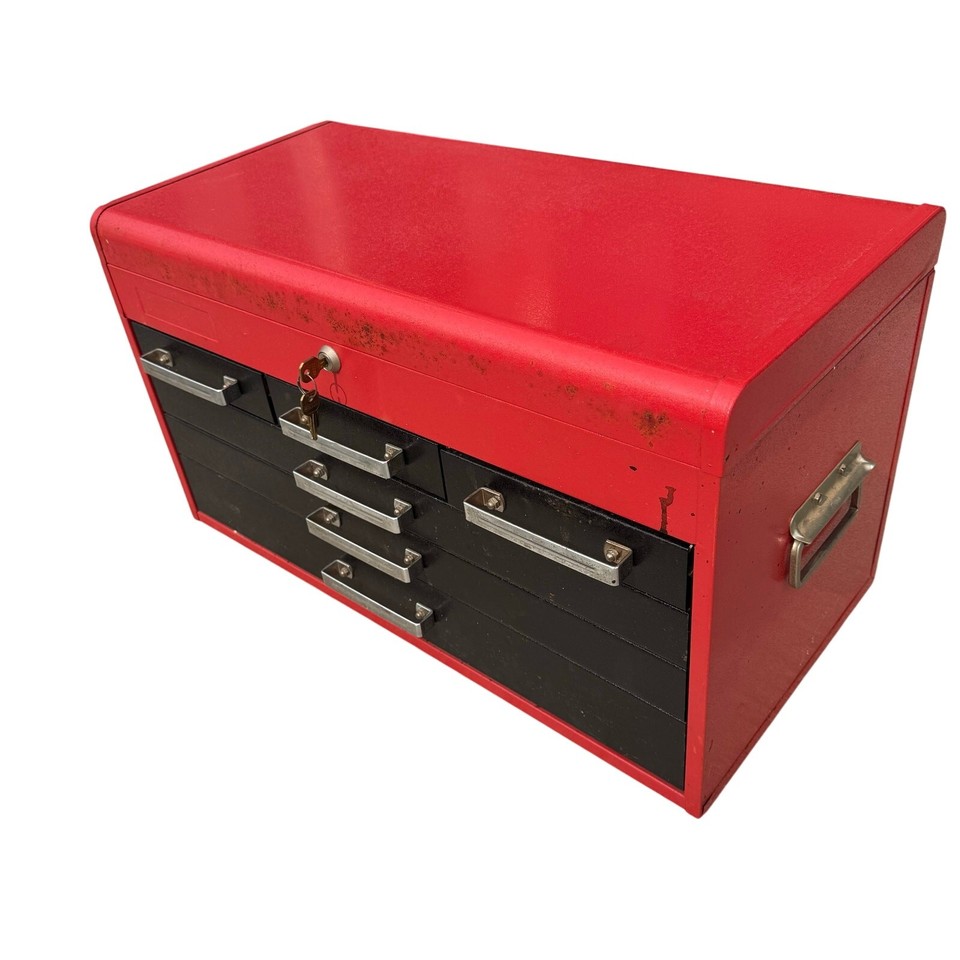 VINTAGE MONTGOMERY WARD 6 DRAWER POWR KRAFT PORTABLE TOOL BOX RED W ...