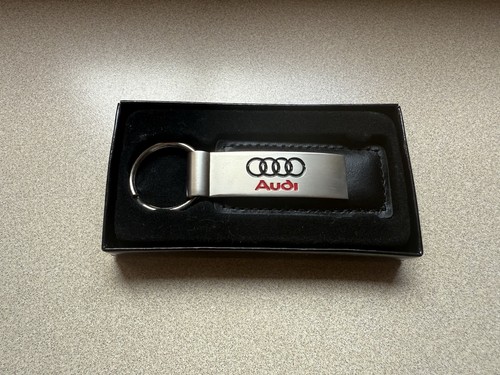 OEM Audi Keychain Metal Genuine Leather Silver/Black Dealer | eBay