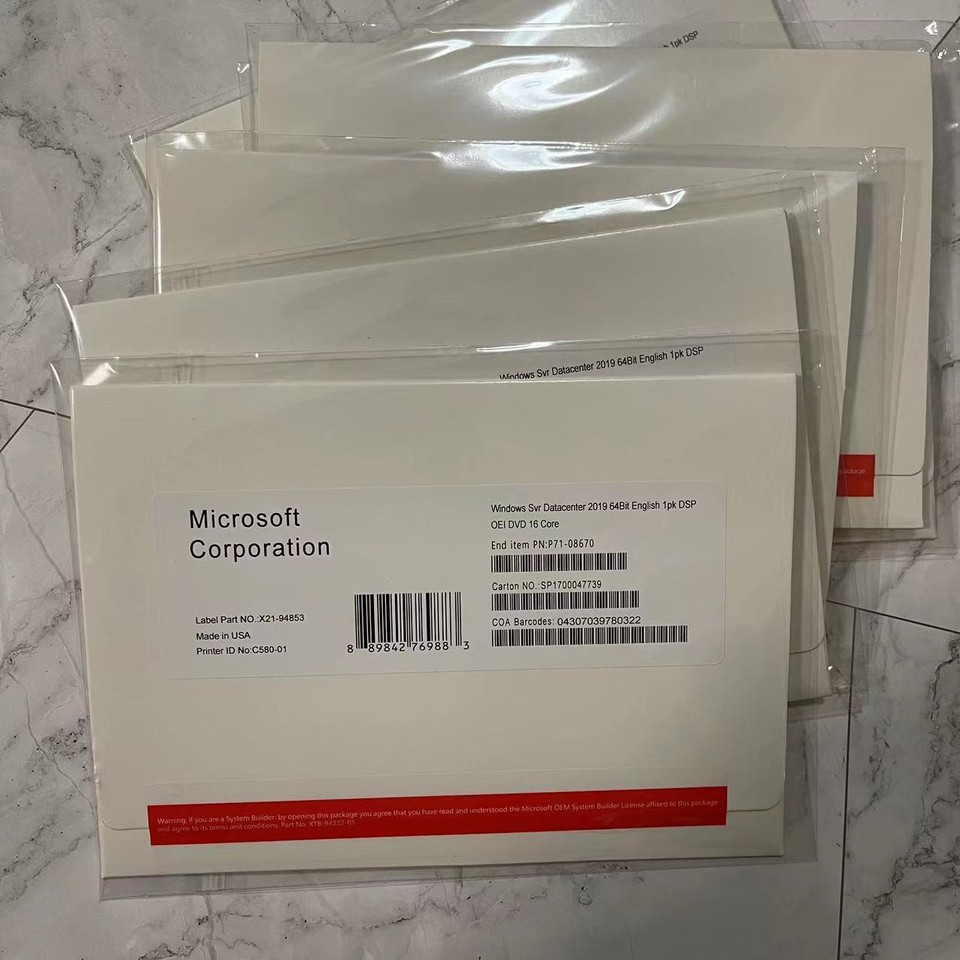 Microsoft Windows server 2019 datacenter 64Bit 16 Core License Key DVD ...