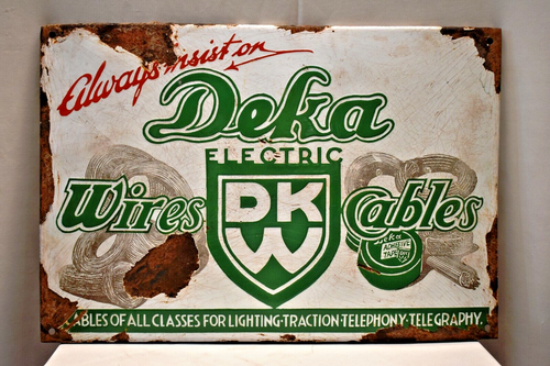 Vintage Porcelain Enamel Sign Deka Wires Cables Beveled Edge 19X13 ...