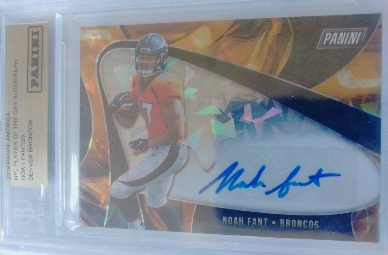 2019 Panini NFL Player of the day Noah Fant, Encased Gold Cracked Ice ...