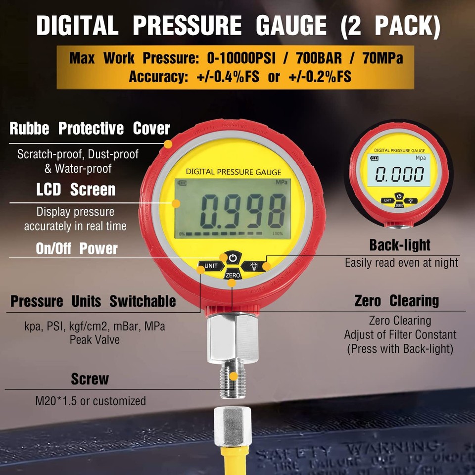 70M Digital Hydraulic Pressure Test Kit with 10000PSI/70MPa Digital ...