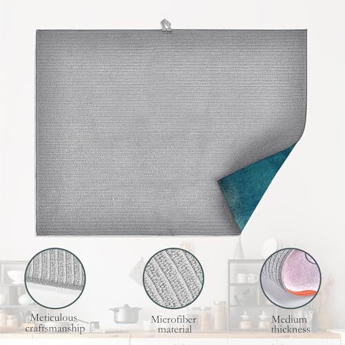 Teal Grey Abstract Art Dish Drying Mat Drying Rack Pad Countertop ...