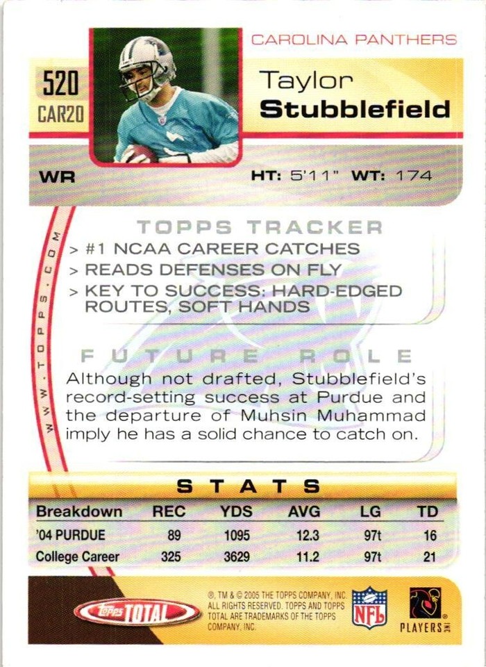 2005 TOPPS TOTAL TAYLOR STUBBLEFIELD ROOKIE RC #520 CARD $0.99 VALUE ...