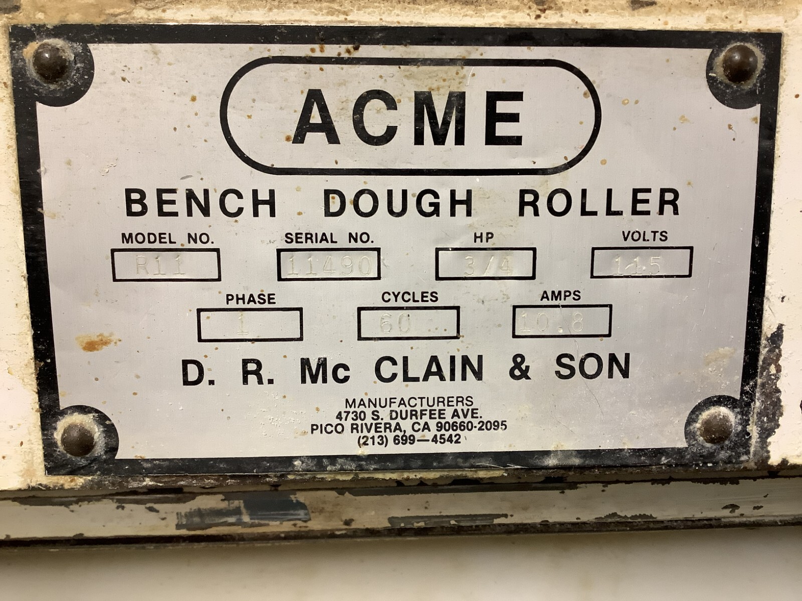 Dough Roller 20" Acme MR11 115V 1ph Tested | eBay