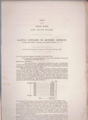 AUS PARLIAMENT PAPERS ,NSW 1861-2 , RAILWAY EXTENSION TO SOUTHERN ...