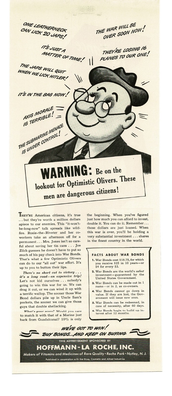 1943 Hoffman-La Roche Vitamins Medicines WWII Buy war bonds Vintage ...