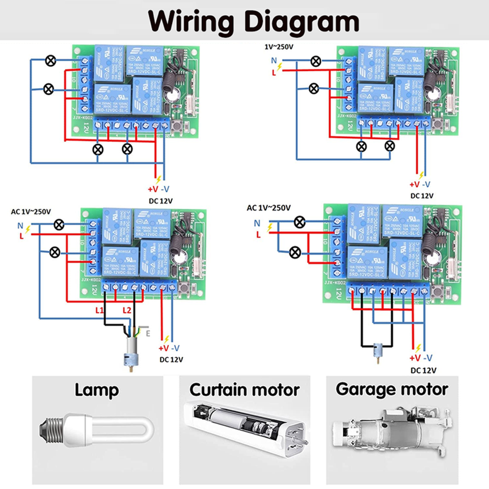 12V 4 Channel Raley Switch Module 433Mhz Wireless Garage Door Control ...