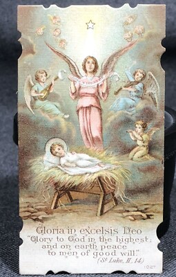 Antique Religious Card Birth of Jesus Great Colors Catholic Prayer ...