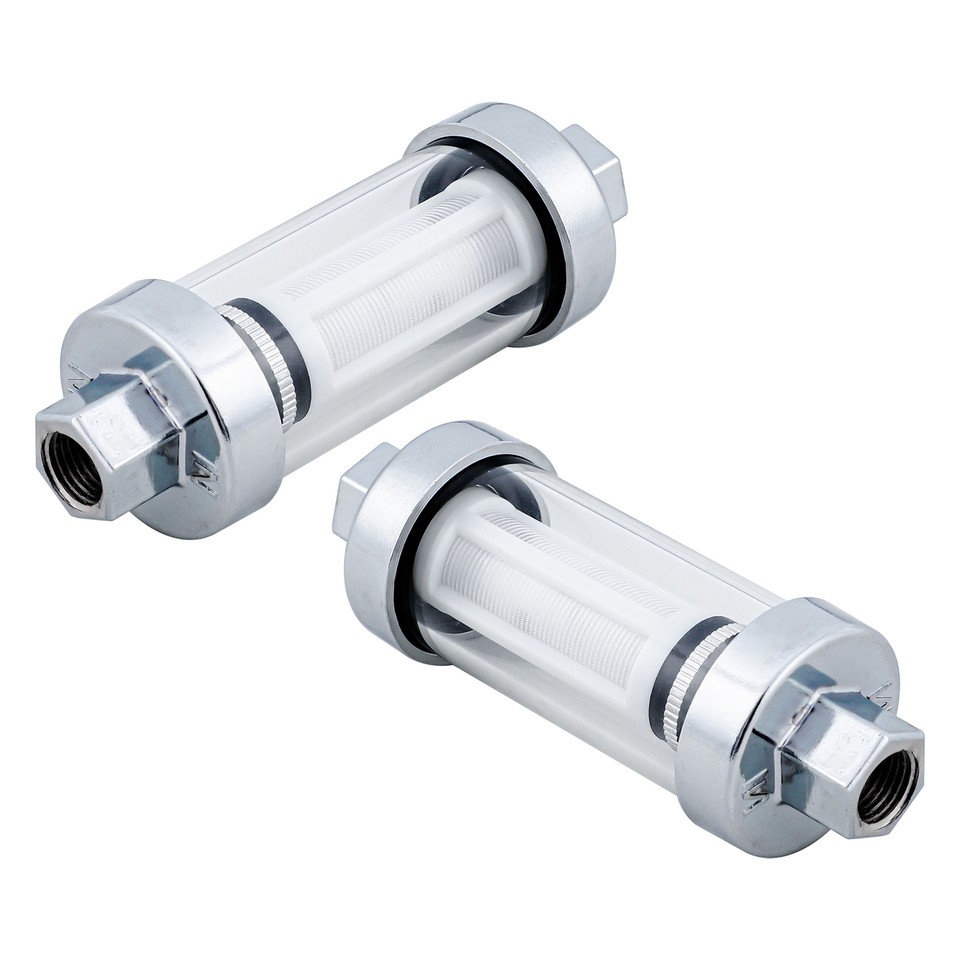 With 3/8" 1/4" 5/16" Barb Universal Chrome Glass Inline Fuel Filter Kit ...