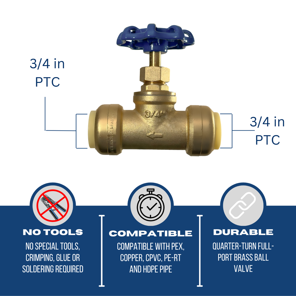 10 Pack XFITTING 3/4" Push Fit Gate Valve with Drain and Vent, 2-5-2=10 ...