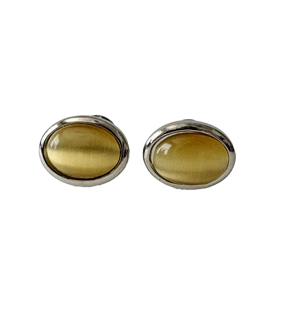 Vintage Silver Tone Cufflinks Oval Yellow to Light Tan Ombre Center | eBay