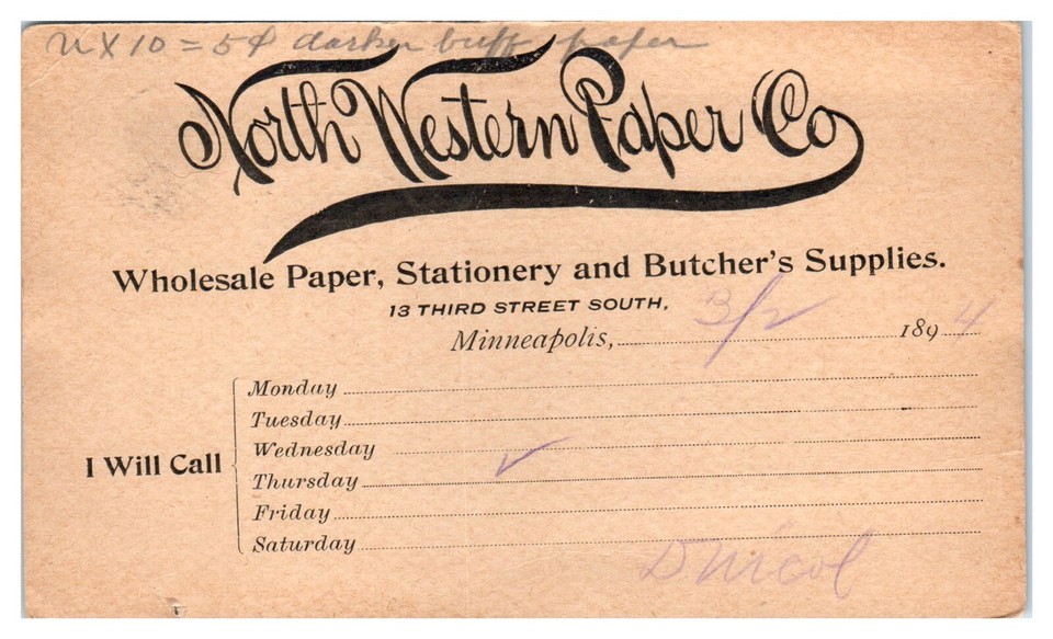 1894 North Western Paper Co. Minneapolis, MN Postal Card *EPH2 | eBay