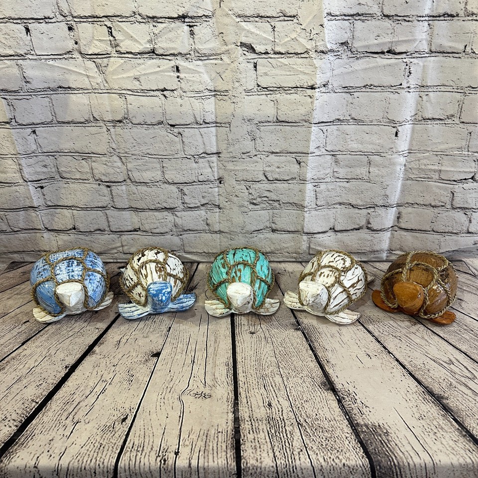 Blue White Folk Art Hand Painted Turtle Coconut Shell Ornaments Hanging ...