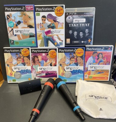 Sony PS2 PS3 SingStar Bundle: 2x Wireless Microphones And 5 Games ...