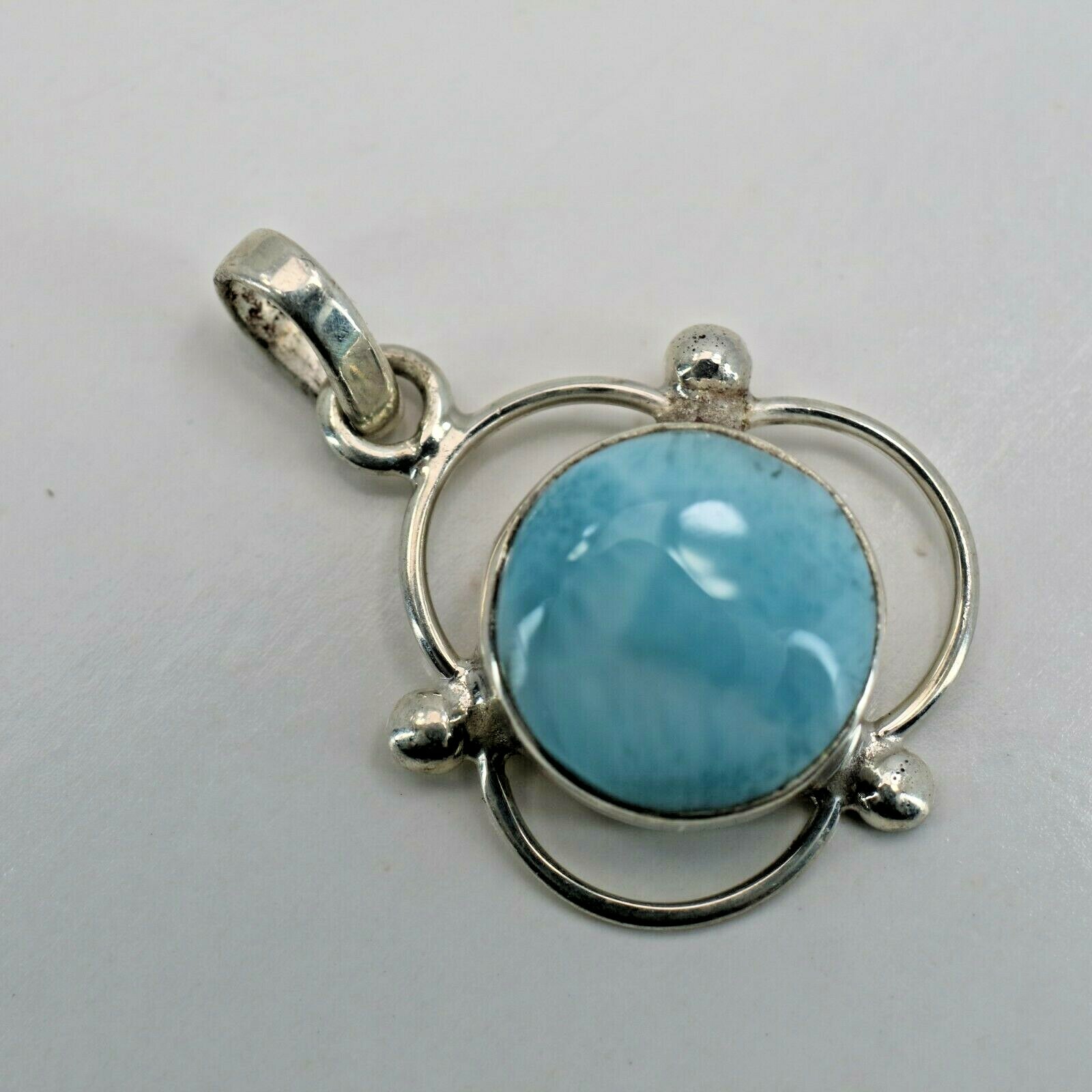 Genuine, Caribbean Natural Blue LARIMAR Pendant, solid 925 STERLING ...