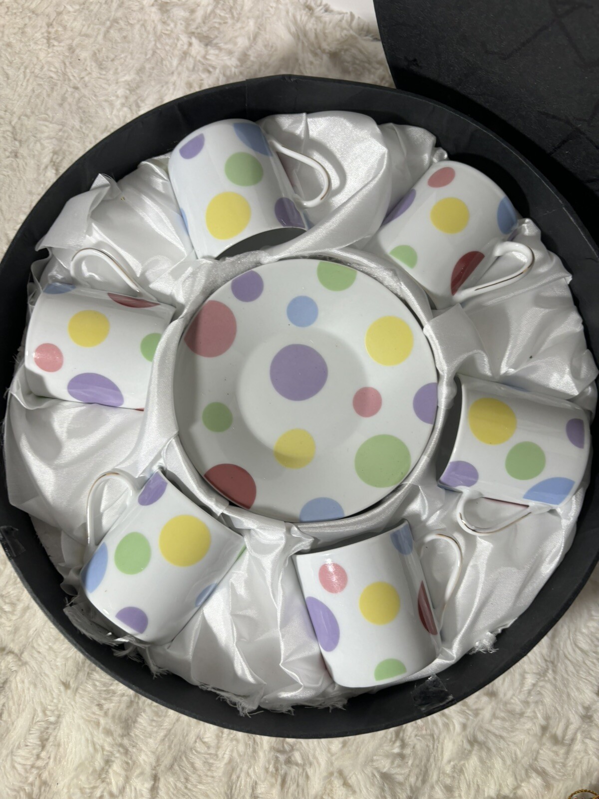 Espresso Set Polka Dots 6 Cups /Saucers I Godinger & Co Writing On Box ...