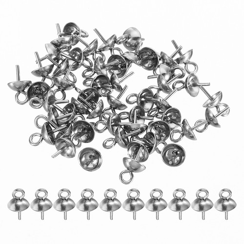 Eye Pin Bail Peg Pendants, 50Pcs 8.5x5mm Steel Mini Eye Pin, Silver ...