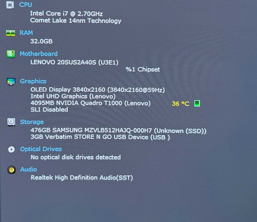 Lenovo ThinkPad P15 Gen 1 i7-10850H T1000 GPU 4K OLED TOUCH LCD 32GB ...