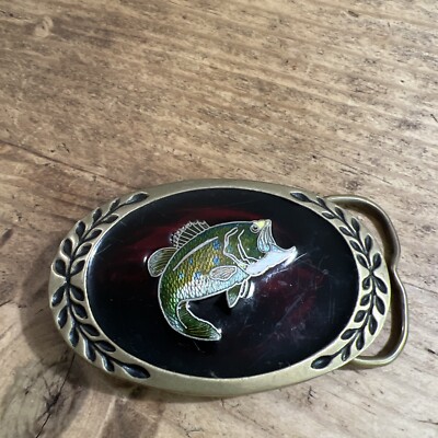 VINTAGE HERITAGE BUCKLES Bass Fish BELT BUCKLE SOLID BRASS EUC Free ...