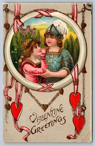 c1910 Valentines postcard Medieval couple Knight & Lady embossed | eBay