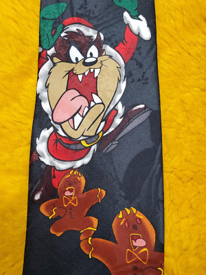 LOONEY TUNES ~ SANTA TAZ & GINGERBREAD MEN COOKIES ~ MENS CHRISTMAS TIE ...