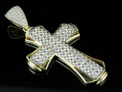 2Ct Round Cut VVS1/D Diamond Pendant THREE ROW Dome Cross 14k Yellow ...