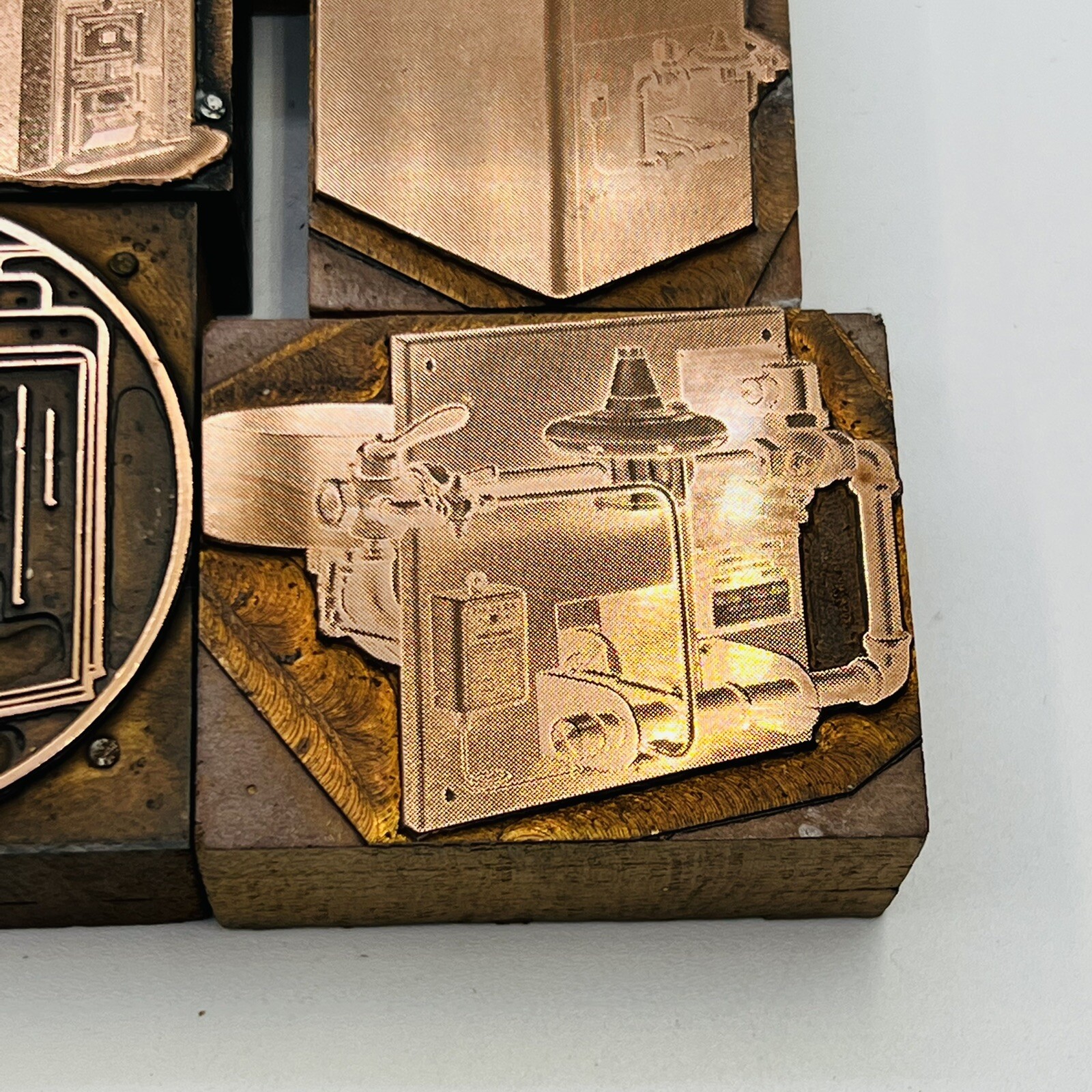 Lot Of 8 VTG Printing Letterpress Wood Copper Printing Blocks Furnace ...