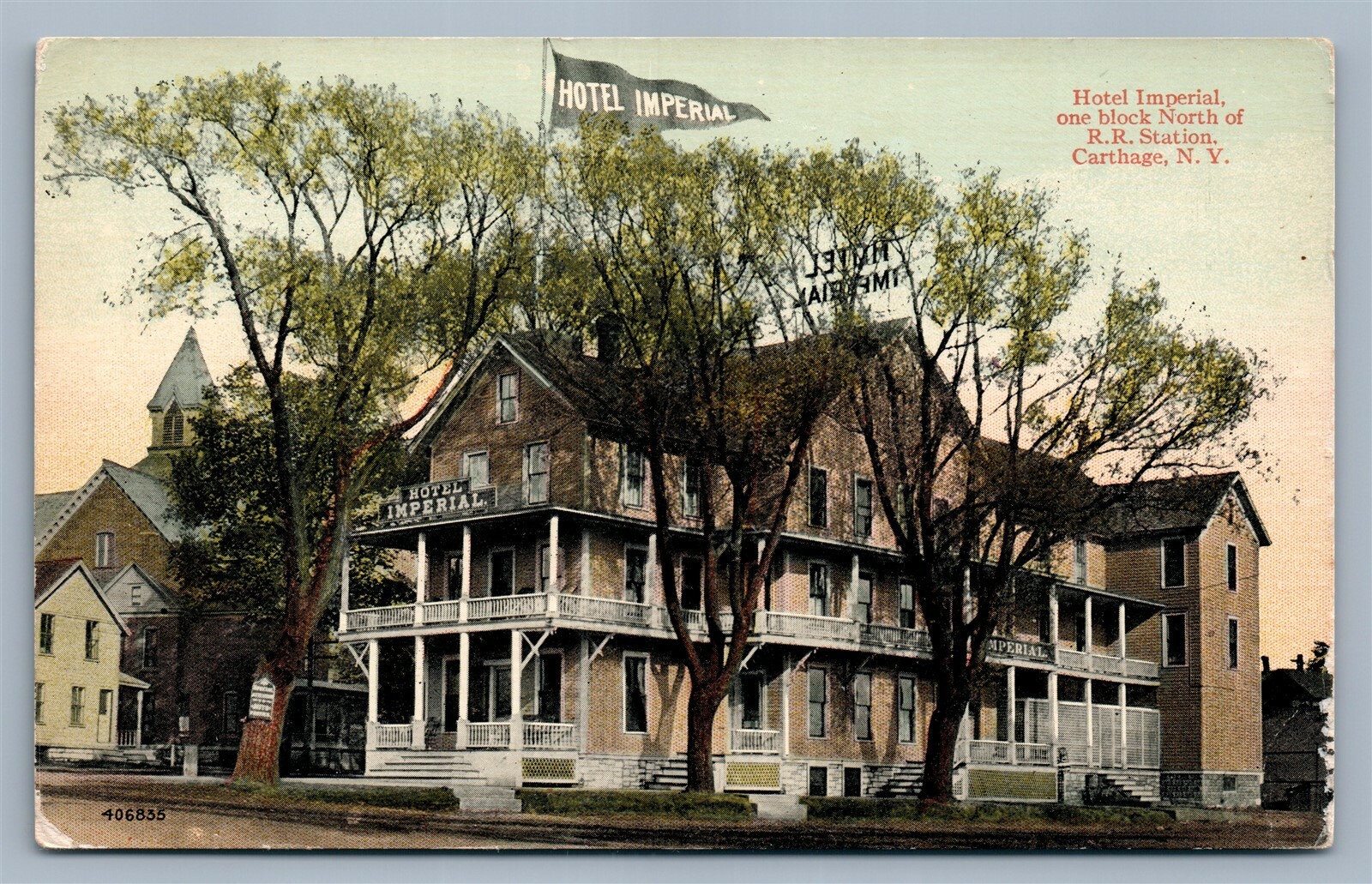 CARTHAGE NY HOTEL IMPERIAL NORTH OF RAILROAD STATION ANTIQUE POSTCARD ...