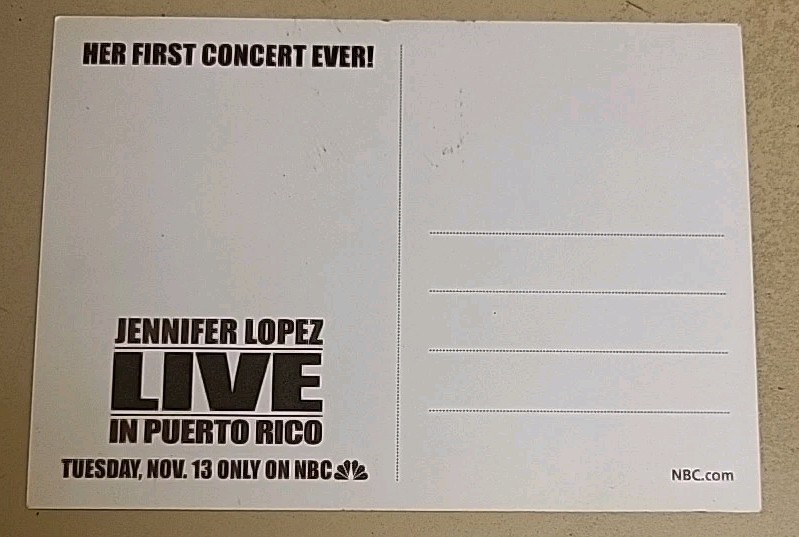 Jennifer Lopez Live NBC Promotional Postcard 2001 Tuesday November 13 ...