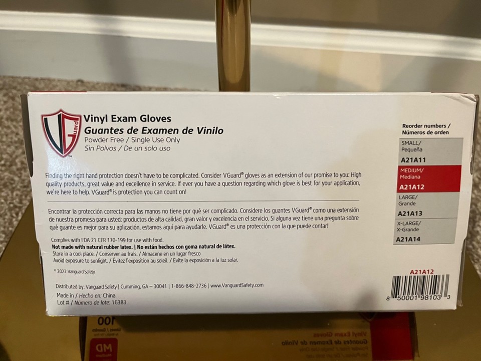VG Vinyl Exam Gloves Power Free - Box of 100 855303008020| eBay