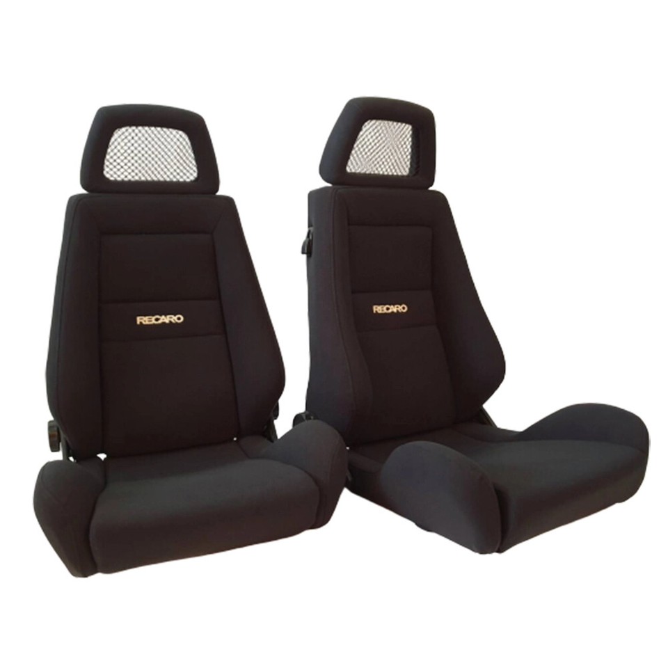 PAIR OF Used AUTHENTIC RECARO LX BLACK Fabric Net Headrest seats RACING ...