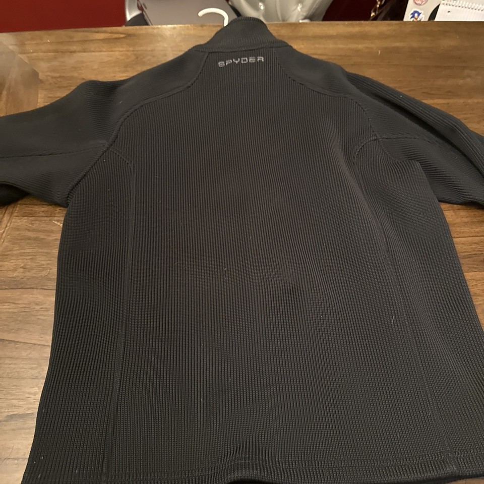 Spyder spider sweater Large Full Zip Jacket Waffle Knit Black Logo ski ...