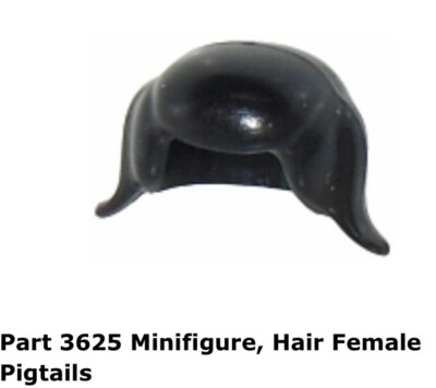 Lego 1x 3625 Black Minifigure, Hair Female Pigtails Old School Town ...