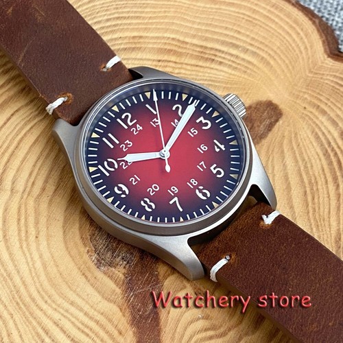 Titanium 39mm Tandorio Pilot Burgundy dial NH35 Automatic 20ATM Mens ...
