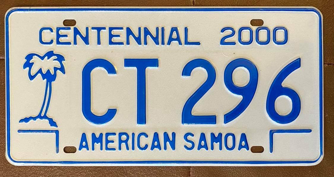American Samoa 2000 CENTENNIAL License Plate - SUPERB QUALITY # CT 296 ...