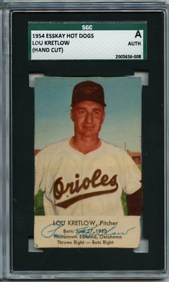 1954 Esskay Meats Wieners Lou Kretlow Baltimore Orioles Hot Dogs SP SGC ...