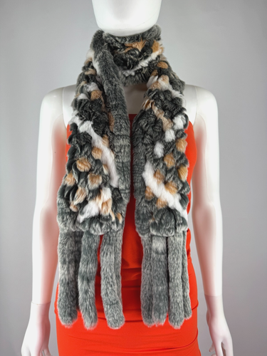 Designer New Knit Rabbit Fur Long One Size Gray Fringe Scarf Wrap Shawl ...