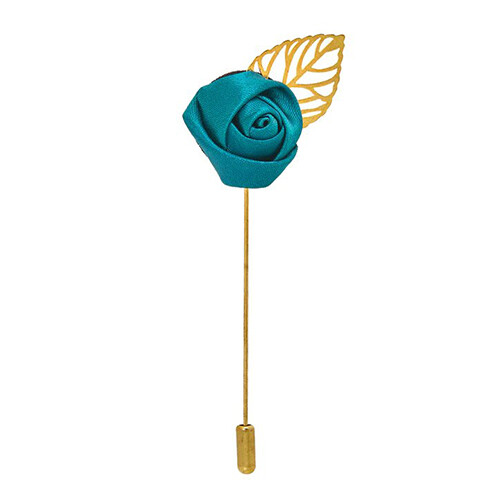 Men's Teal Satin Flower & Leaf Lapel Pin Brooch | eBay UK