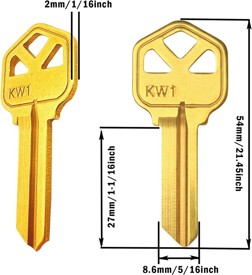 KW1 Brass Finish 5-Pin Key Blanks KW1 Uncut Blank Keys Pack of 50 Keys ...