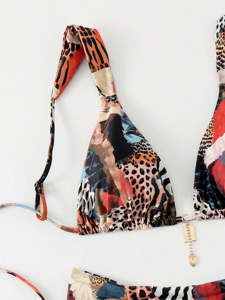 Women's 2 Piece Cheeky Bikini Sets Leopard Print Tie Back Bathing Suit ...