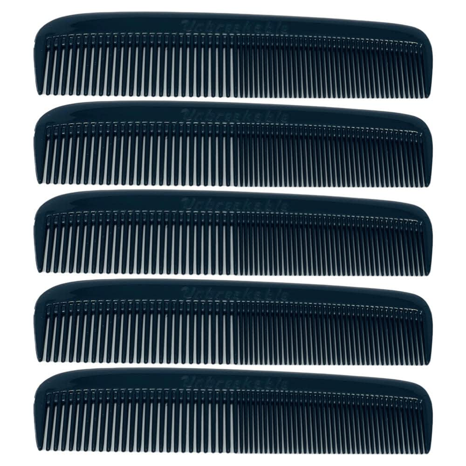 GENTS (5 Pack) Pocket Comb Black Unbreakable round Teeth Course Fine ...