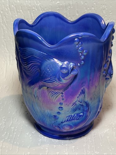 Fenton 2004 Museum Collection Atlantis Vase Periwinkle Blue Iridized ...