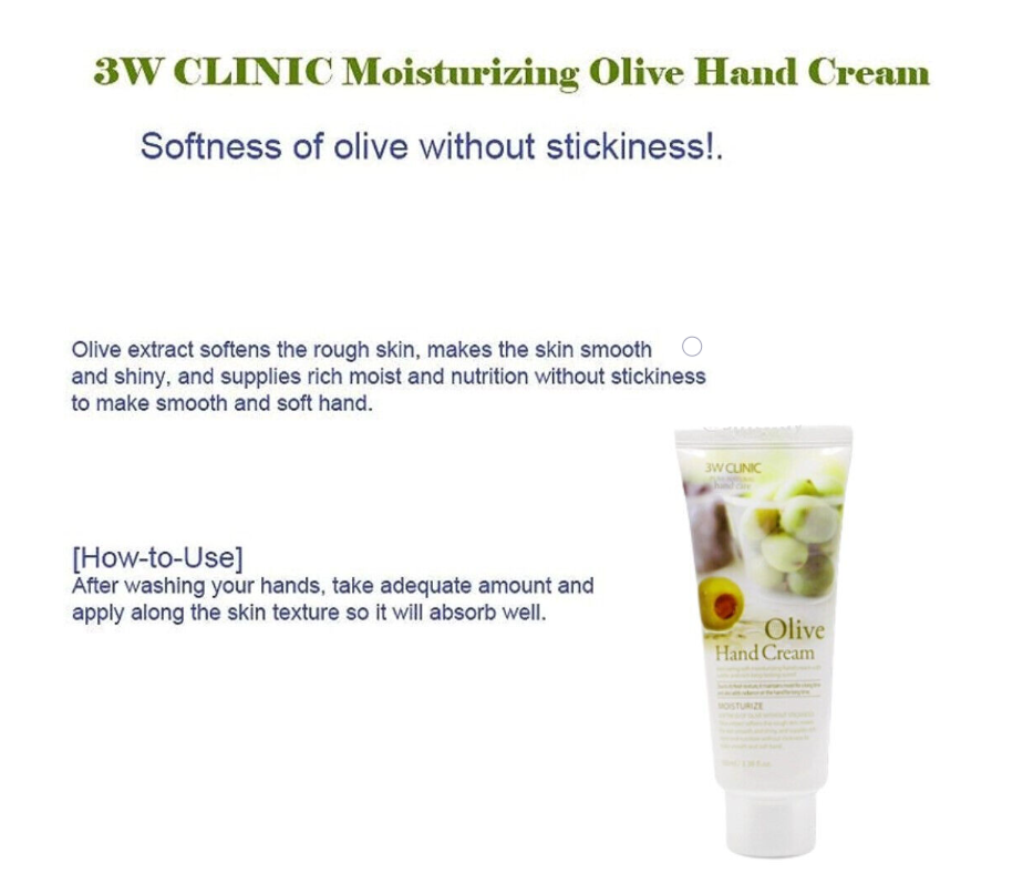 5 x 100ml 3W Clinic Olive Hand Cream Hand Care Nourish Smoothens ...
