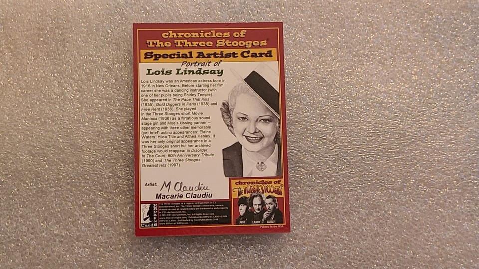CHRONICLES OF THE THREE STOOGES RRPARK 2015 Series 3 Artist Card- Lois Lindsay | eBay